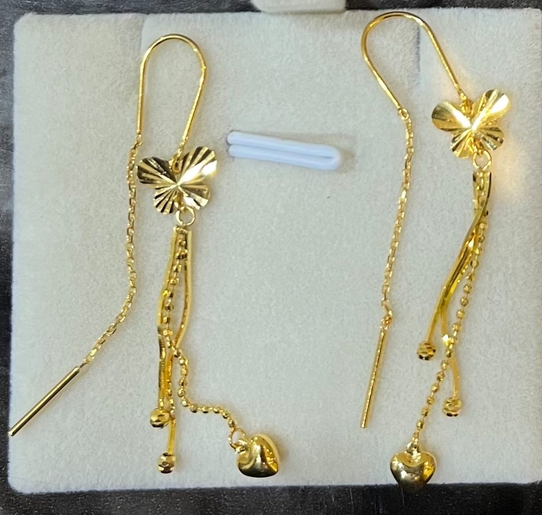 Solid 22k Gold Thread Thru Hearts Exclusive Earrings 916 Gold Purity - Etsy