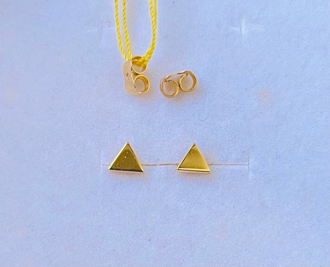 Minimalist Triangle Shape Earrings Solid Pure 22k Gold Earstuds 916 ...