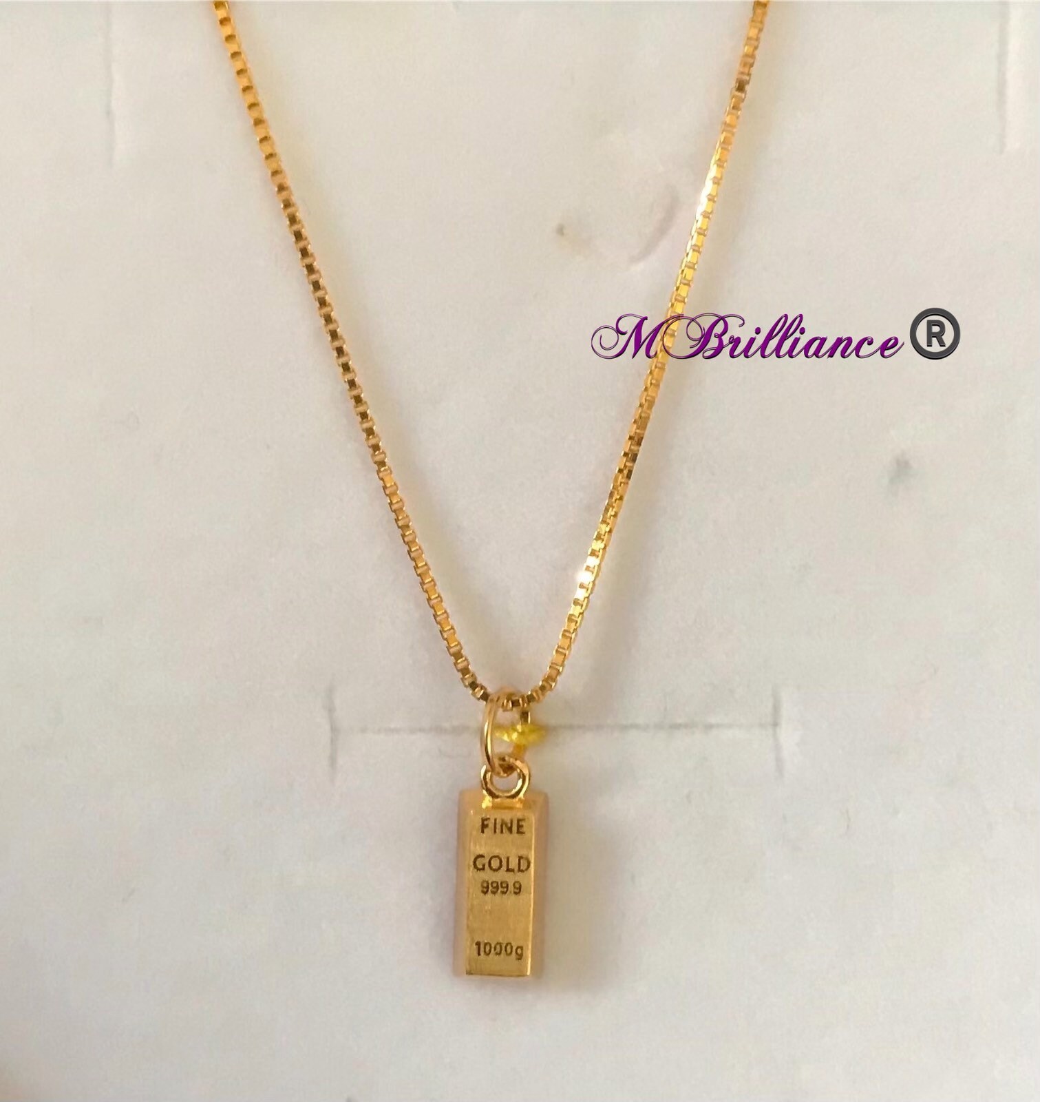 GOLD BAR Pendant Box Chain Necklace Set Solid 22k 916 Gold | Etsy