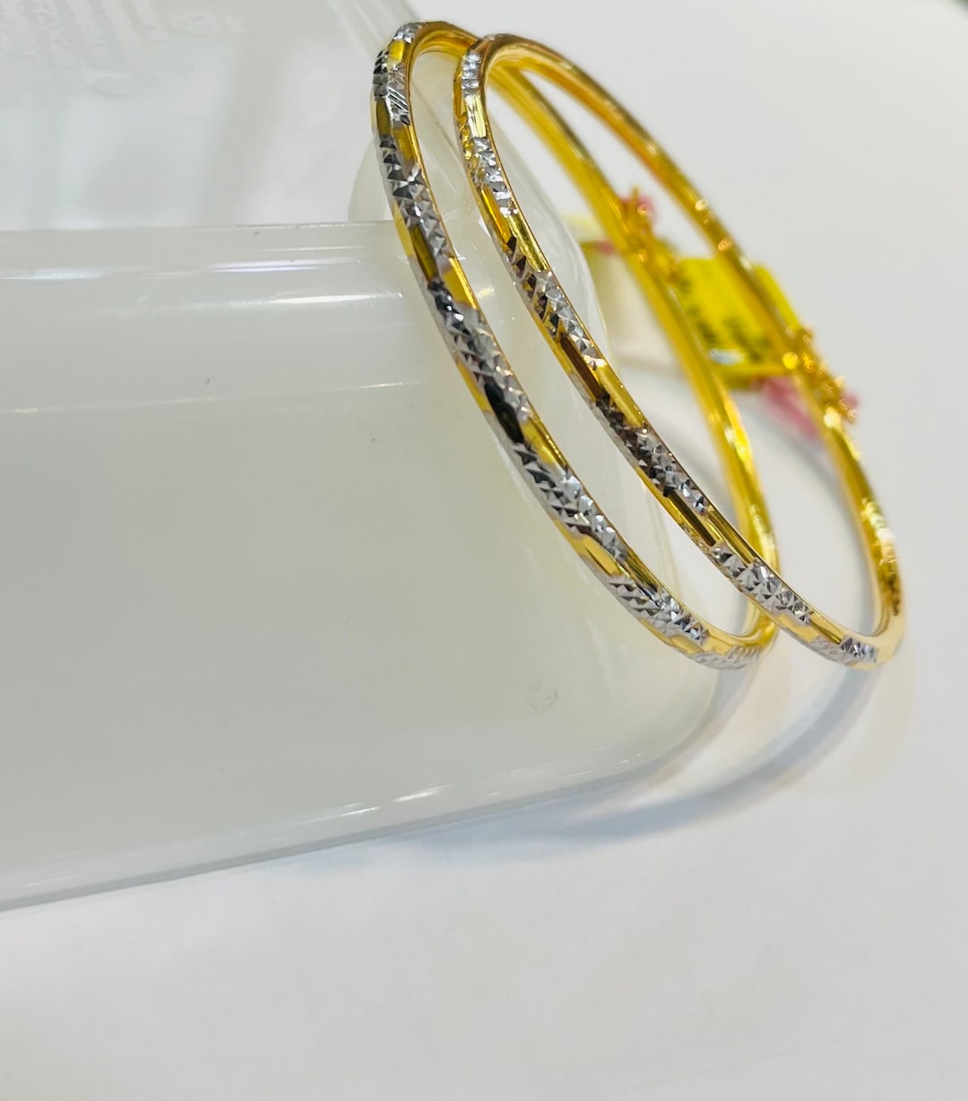 22k Solid 916 Gold 2 Tones Round Bangle Pure 22k Gold - Etsy