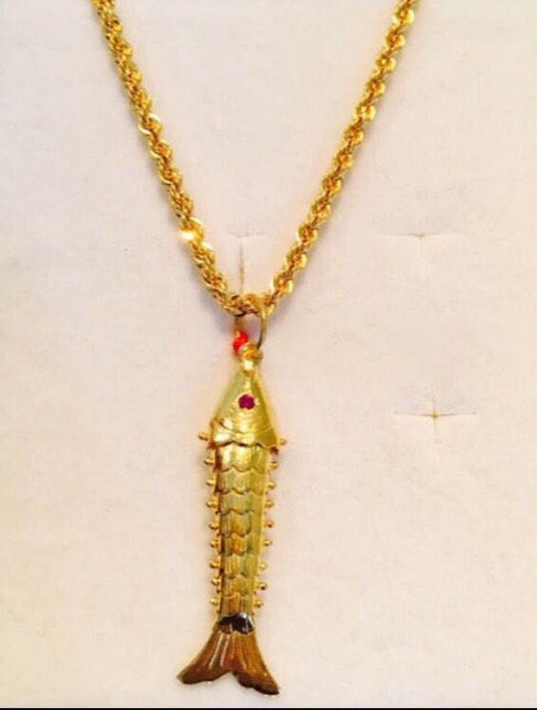 Solid 22k Gold 916 Gold Fish Pendant & Rope Chain Set 916 Gold - Etsy