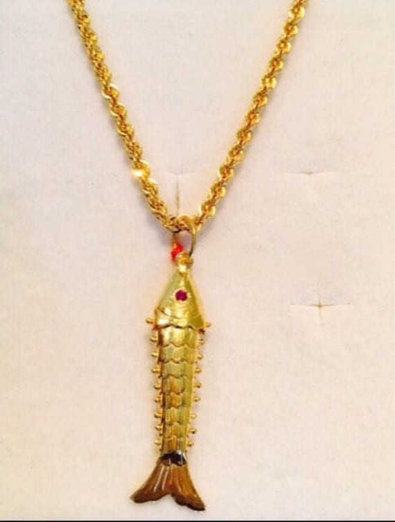 Solid 22k gold 916 gold Fish Pendant & Rope Chain Set 916 Gold | Etsy