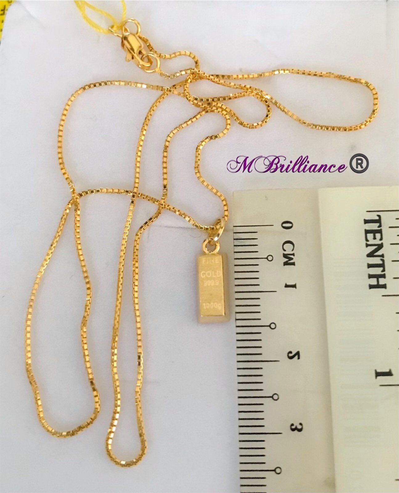 GOLD BAR Pendant Box Chain Necklace Set Solid 22k 916 Gold - Etsy