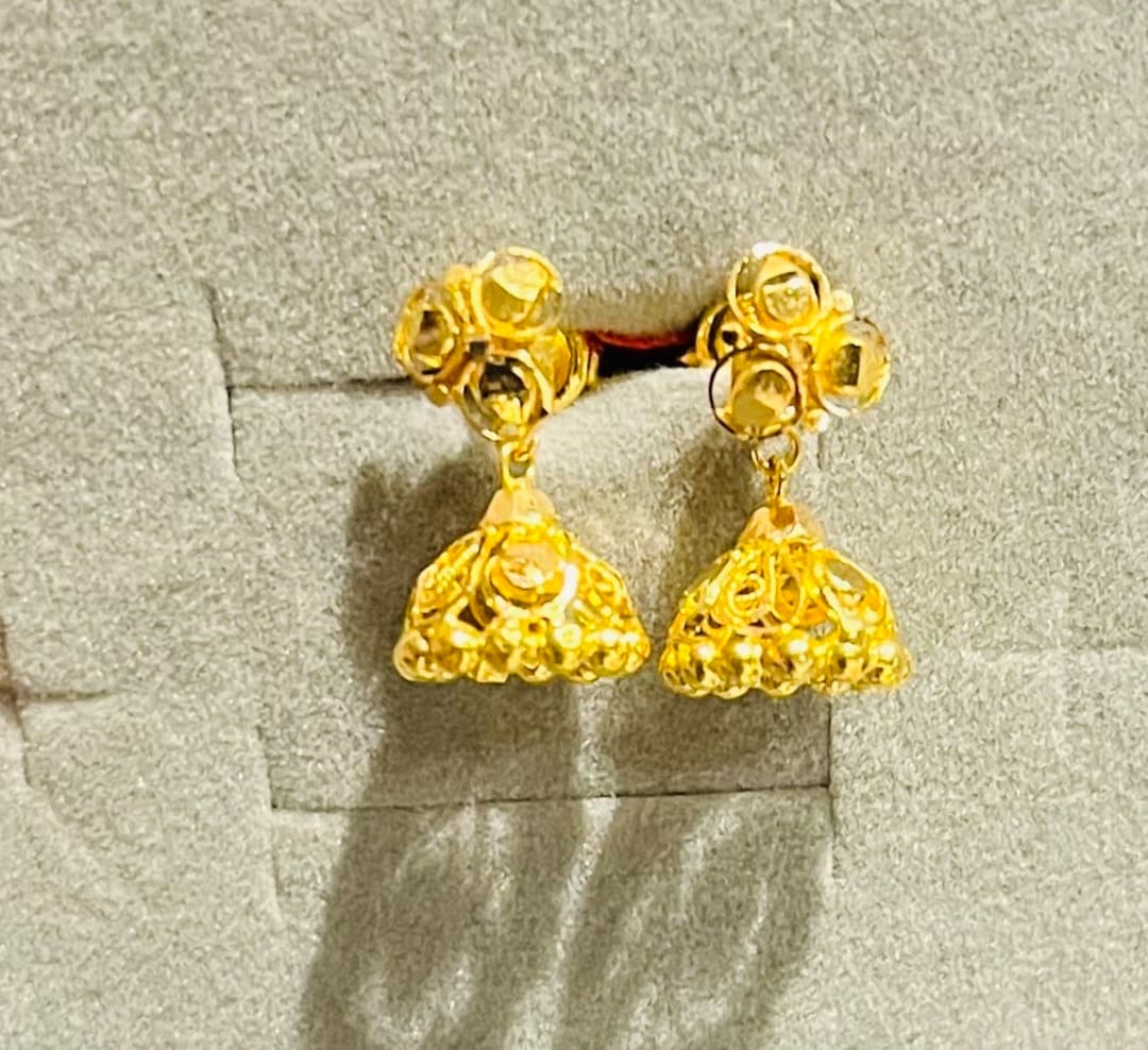 22k Solid Gold Jhumky Small Jimiki Dangling Solid Gold Earrings 916 ...