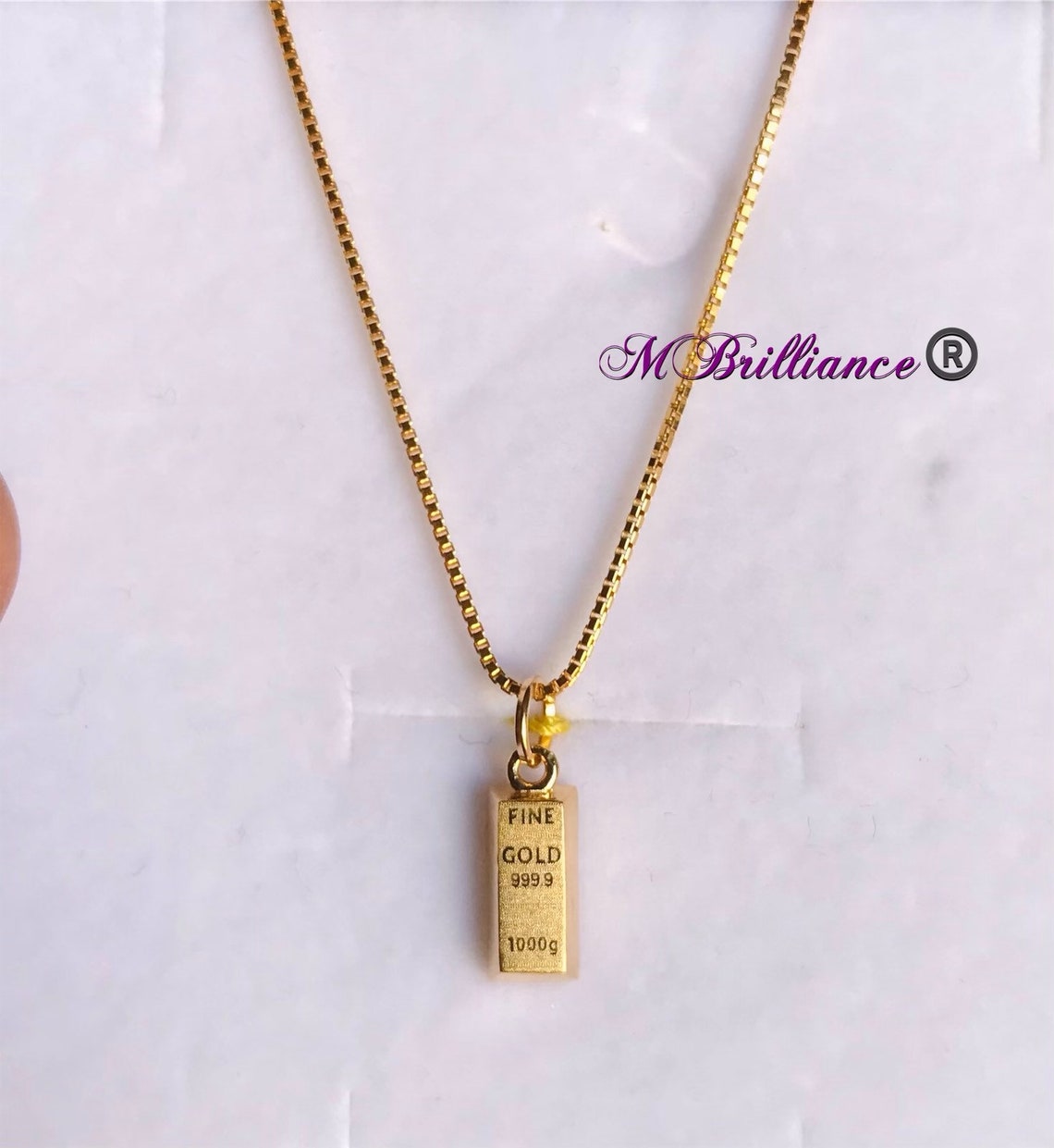 GOLD BAR Pendant Box Chain Necklace Set Solid 22k 916 Gold - Etsy
