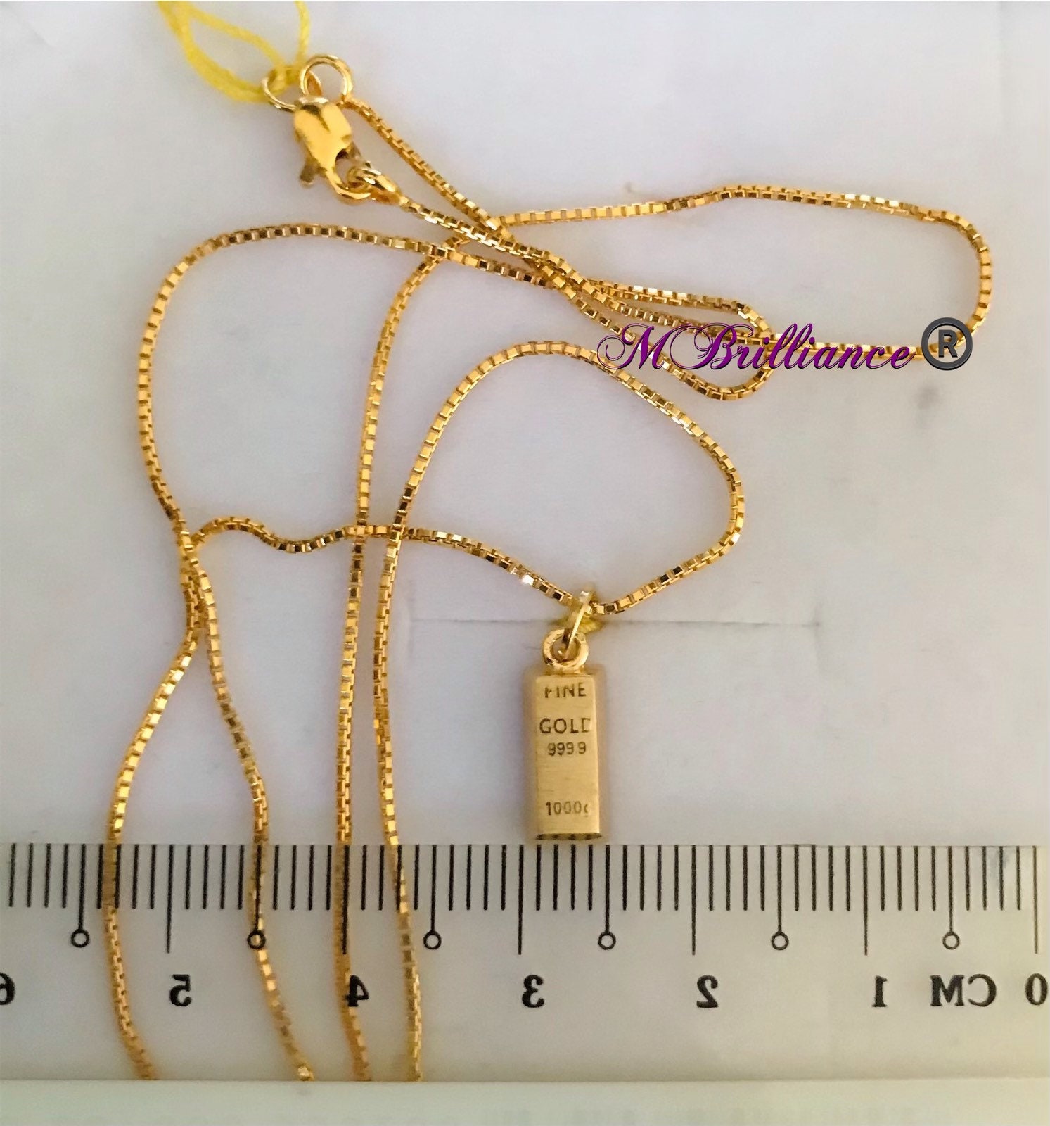 GOLD BAR Pendant Box Chain Necklace Set Solid 22k 916 Gold - Etsy