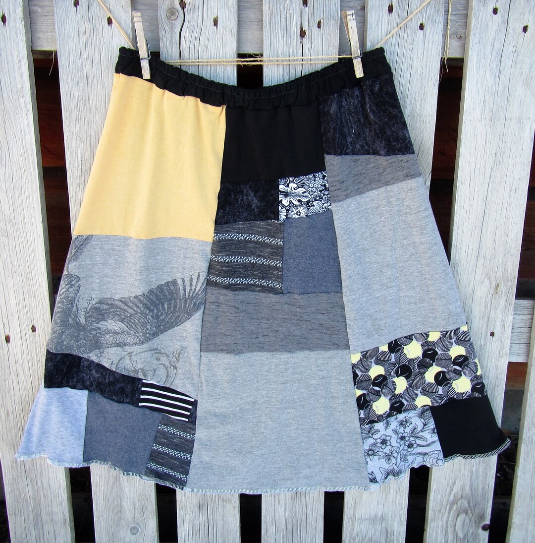 Upcycled Patchwork Skirt, Women's Medium, Knee Length, A-line, Boho ...