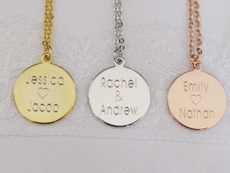 Personalized Disc Necklace Rose Gold Necklace Engraved Disc - Etsy