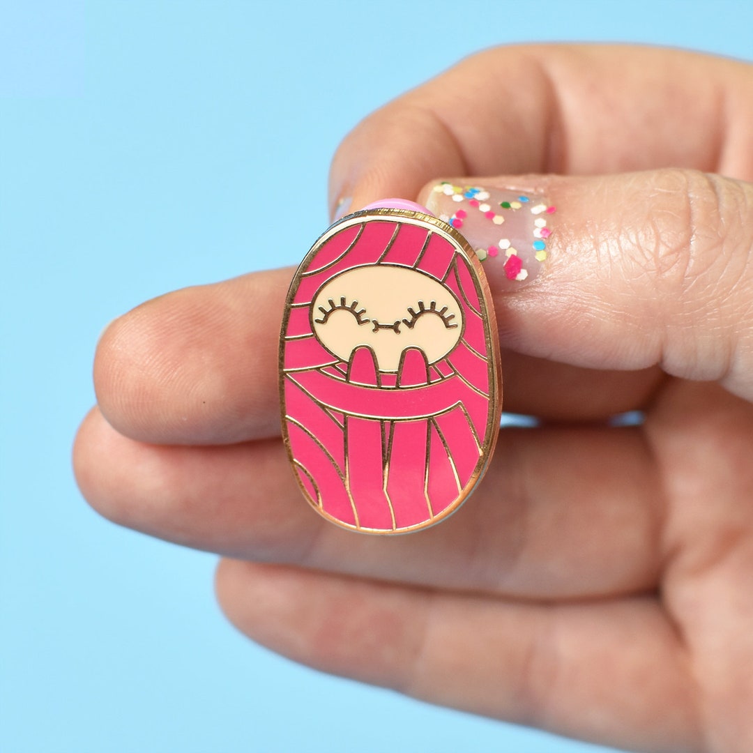 Pink Yarn Curlie Enamel Pin Tiny Curl Hard Enamel Pin, Yarn Flair ...