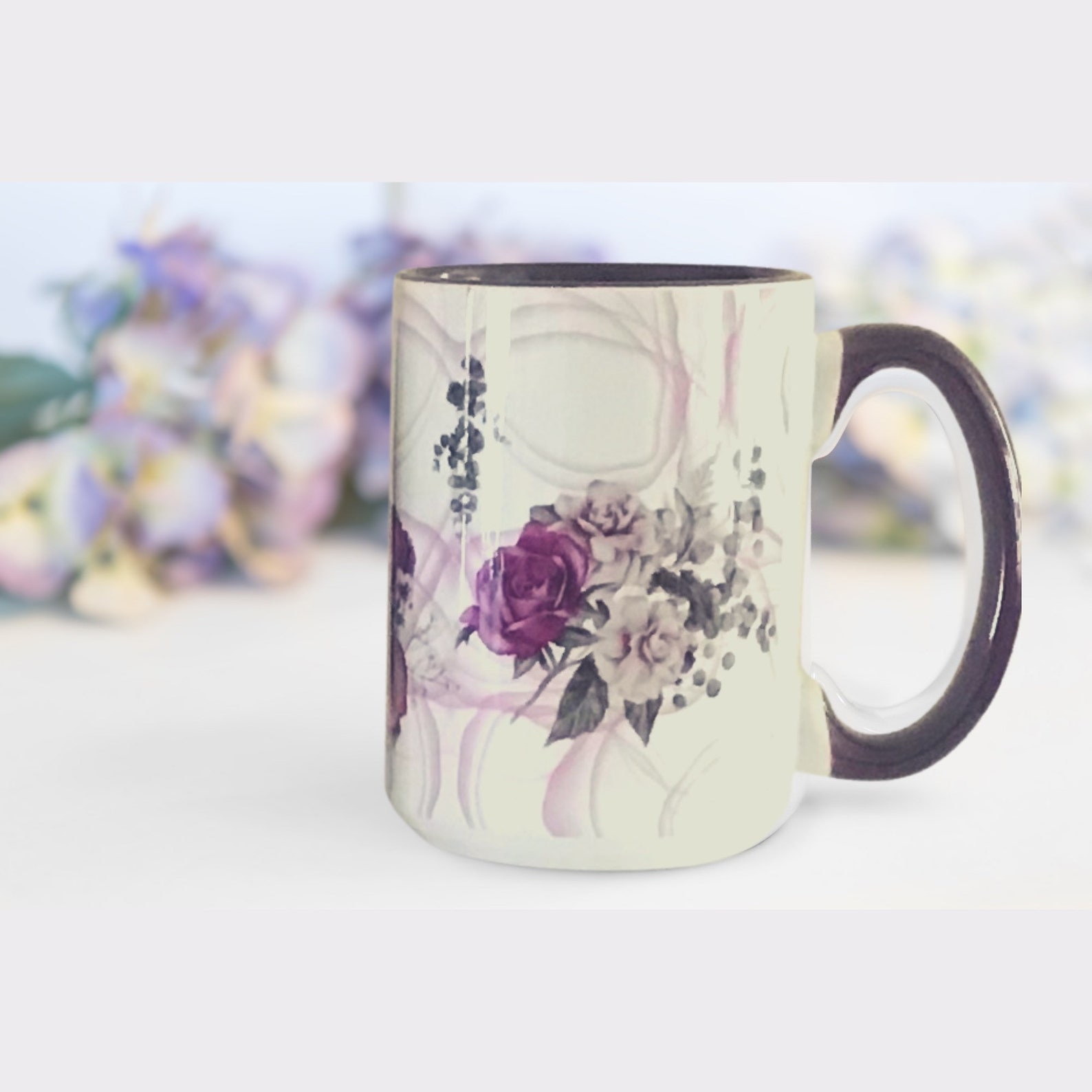Purple Roses Ceramic Mug and Coaster Set - Etsy