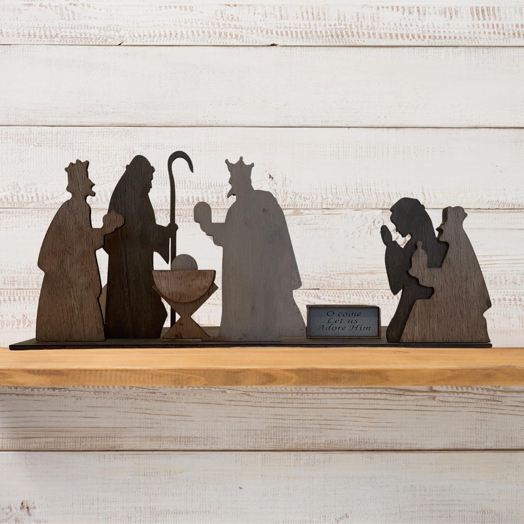 Nativity Set - Handcrafted Wooden Christmas Manger Scene, Rustic ...