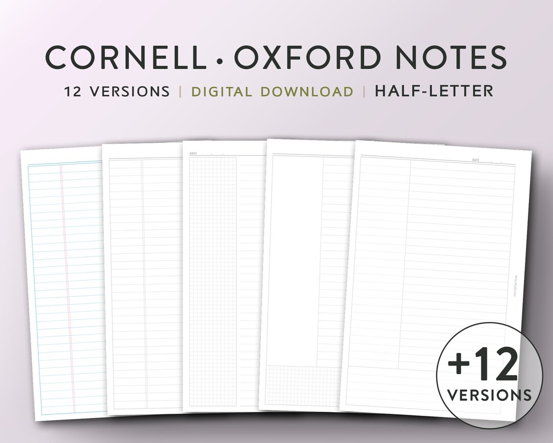 Cornell & Oxford Printable Notes Paper PDF Goodnotes Page - Etsy
