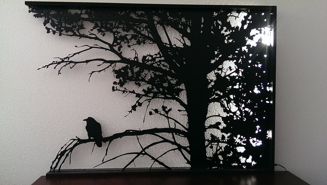 Raven in Tree Silhouette Cut Out With Back Lighting - Etsy