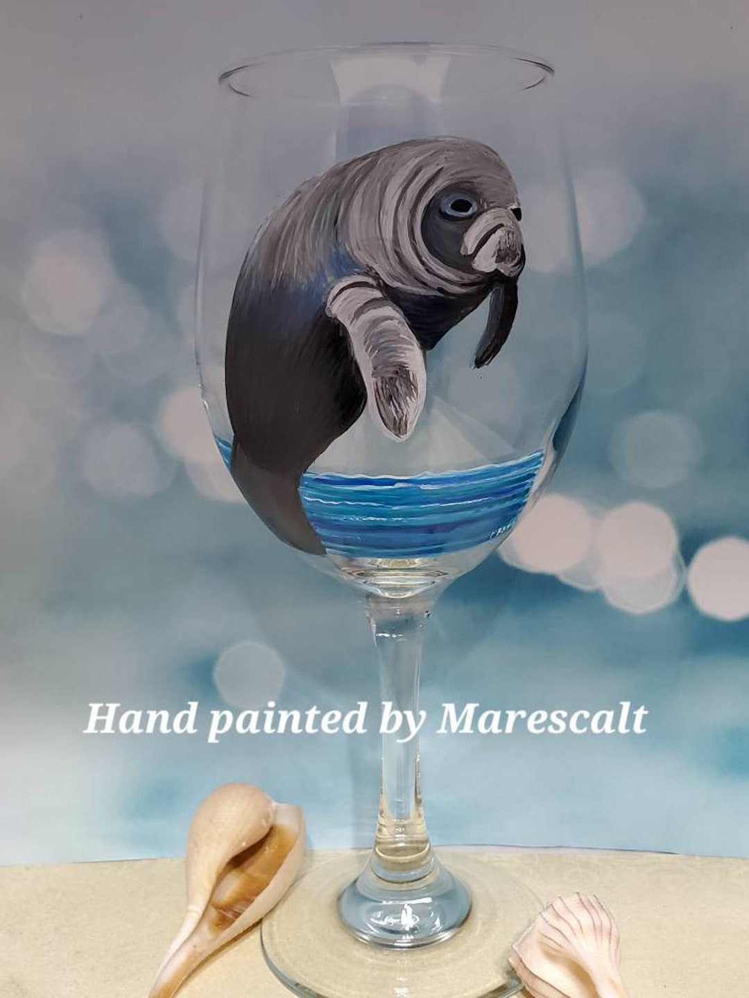 Hand Painted Manatee 20 Oz. Wine Glass - Etsy