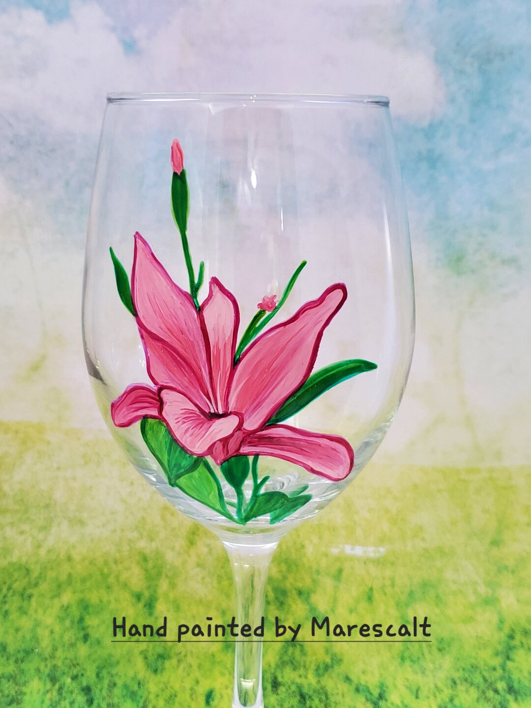 Hand Painted Pink Lily Wine Glass - Etsy
