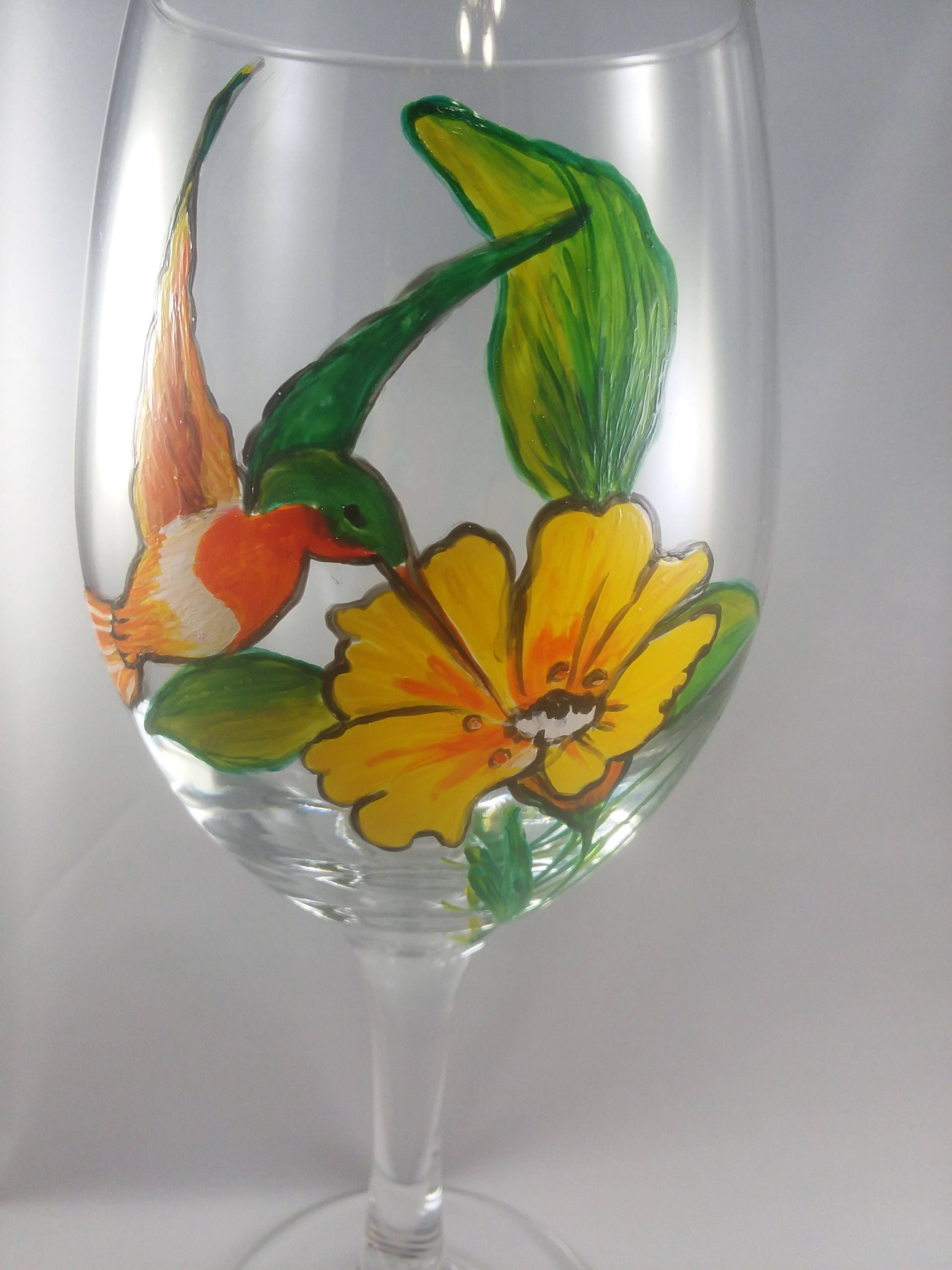 Hand Painted Hummingbird Wine Glass - Etsy Hong Kong