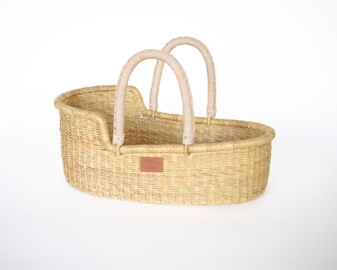 Doll Moses Basket With Natural Leather Handle Doll Cradle Doll Bassinet ...