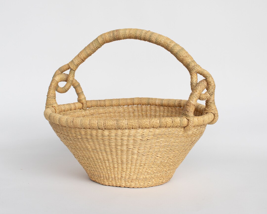 Shallow Natural Bolga Market Basket With Large Handle Handwoven in ...