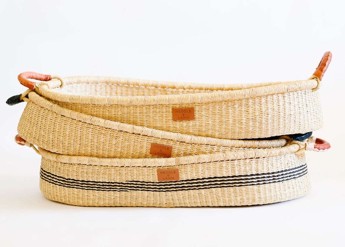Baby Changing Basket With Natural Leather Handles Handwoven - Etsy