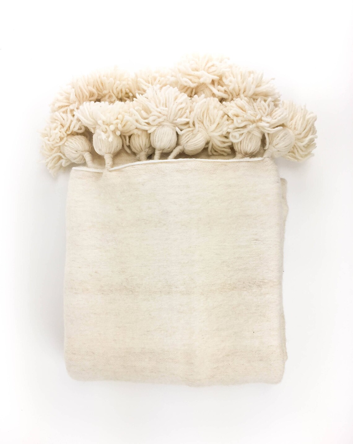 Ivory Pom Pom Blanket Handwoven Wool Moroccan Throw | Etsy