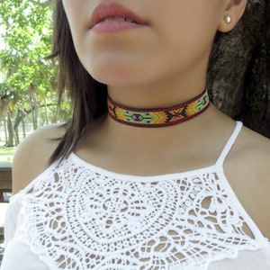 Aztec Choker Necklace, Native American Jewelry, Fabric Choker, Bohemian ...