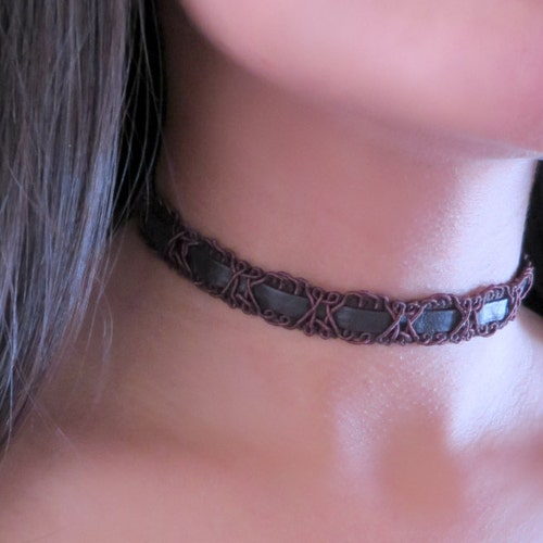Brown Choker Patterned Choker Necklace Boho Velvet Choker | Etsy