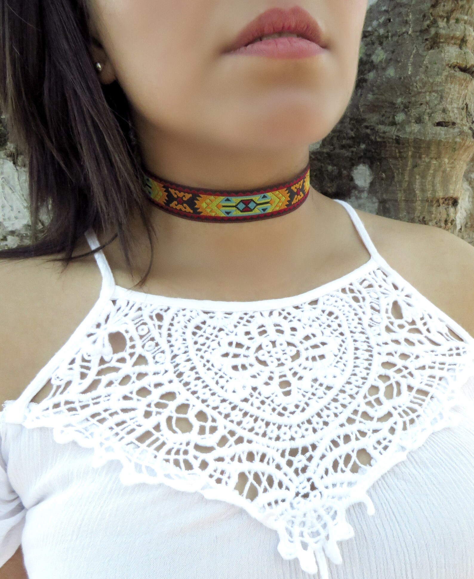 Aztec Choker Necklace Native American Jewelry Fabric Choker - Etsy