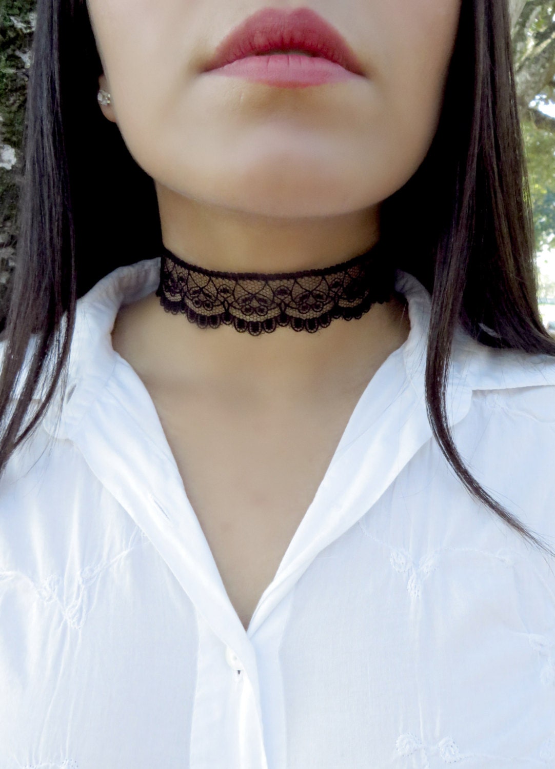 Black Lace Choker Necklace, Patterned Lace Choker, Vintage Choker ...
