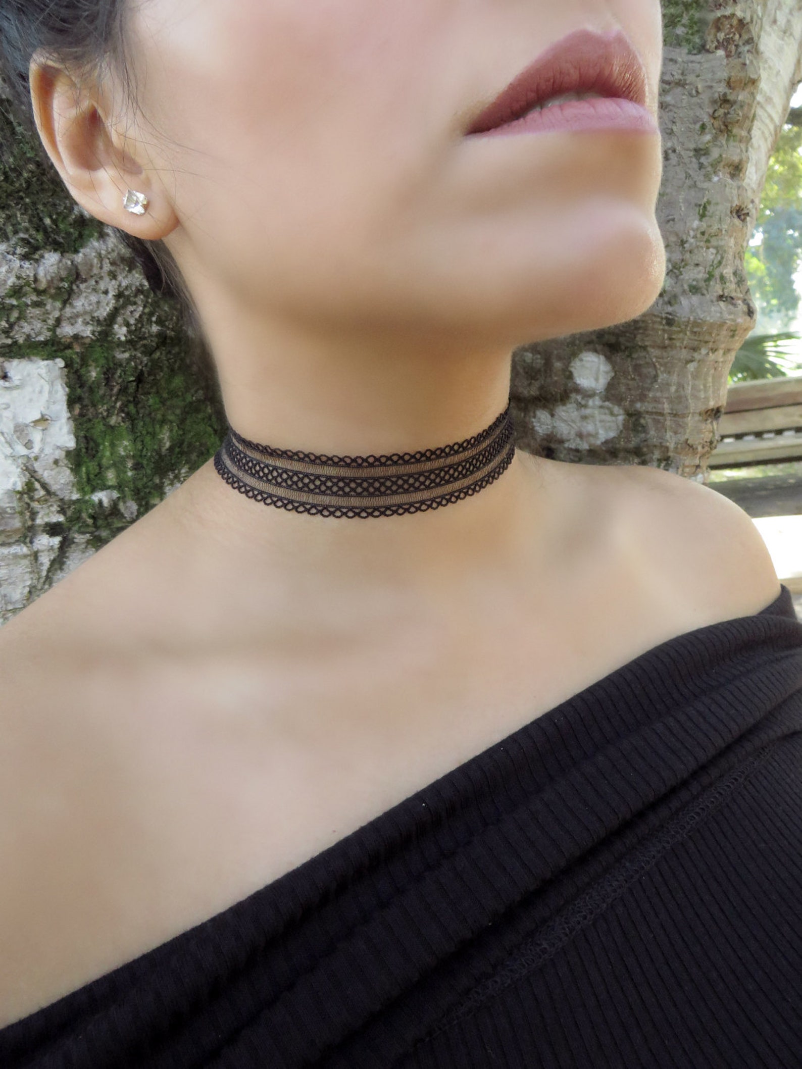 Black Layered Choker Black Choker Necklace Patterned Lace | Etsy