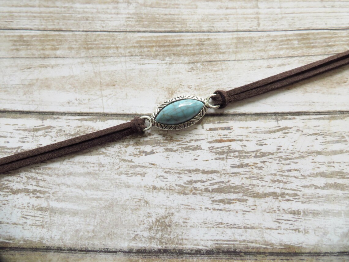 Choker Necklace, Suede Choker Necklace, Bohemian Turquoise Necklace ...