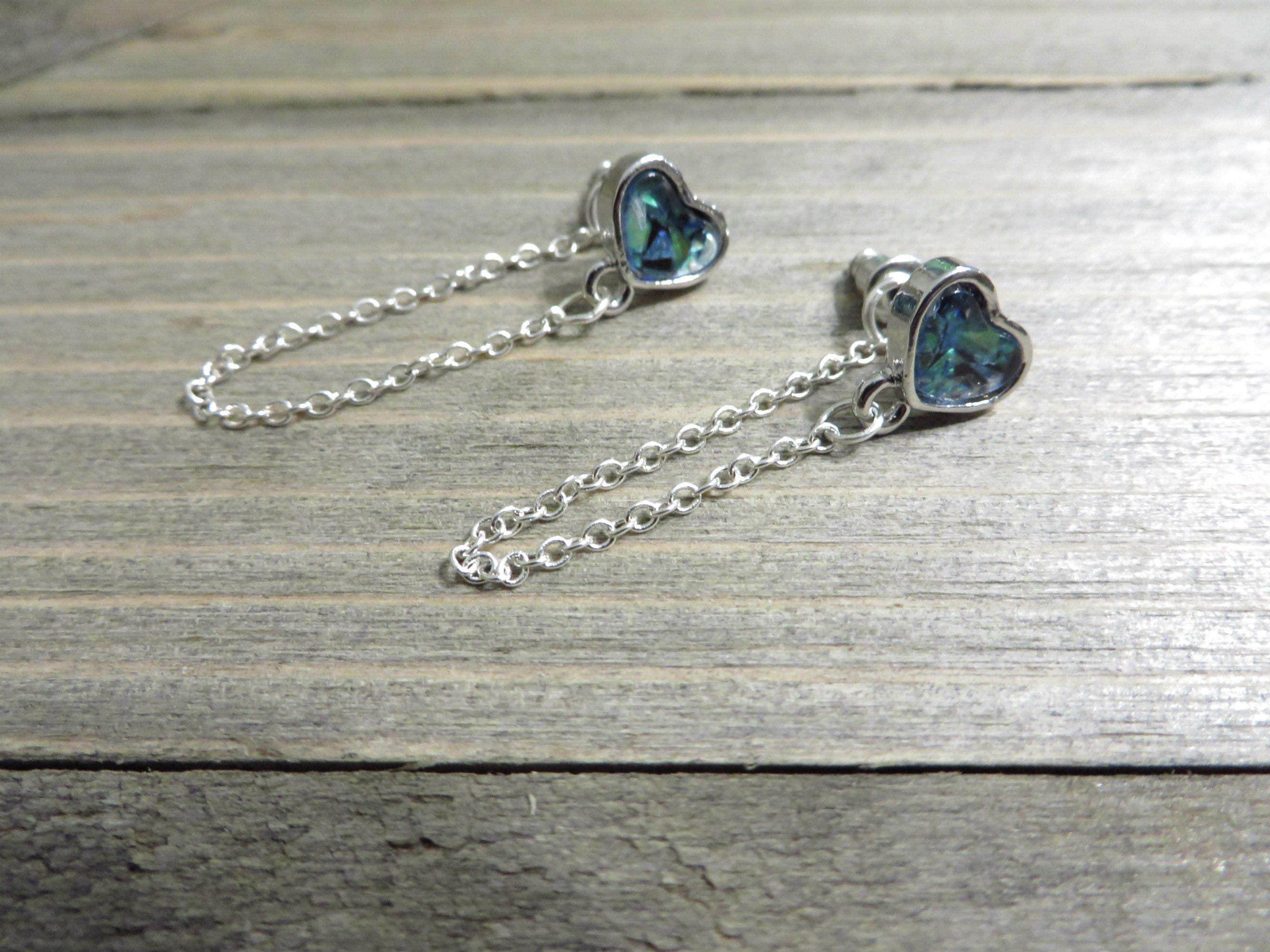 Heart Jacket Earrings Chain Earrings Silver Stud Earrings | Etsy