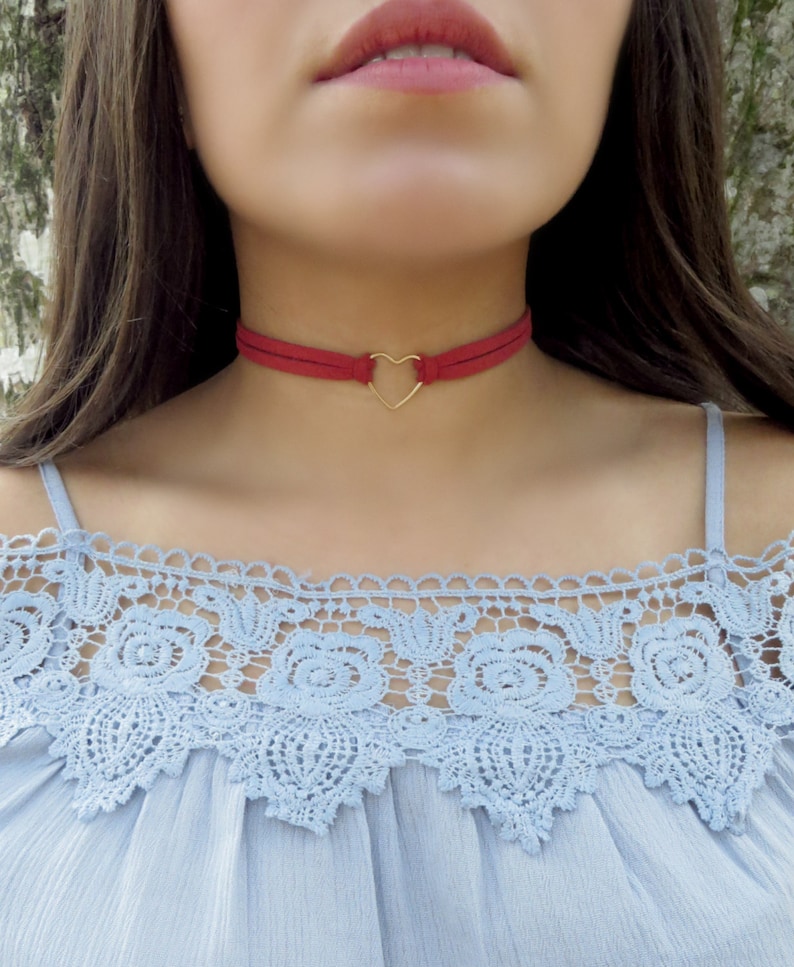 Heart Choker Valentine's Day Necklace Red Double Layers - Etsy
