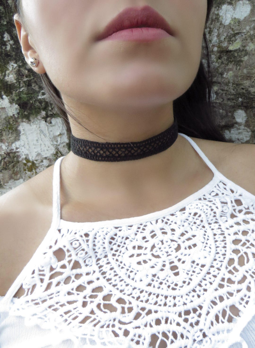 Crochet Black Choker, Black Choker Necklace, Patterned Choker, Net ...