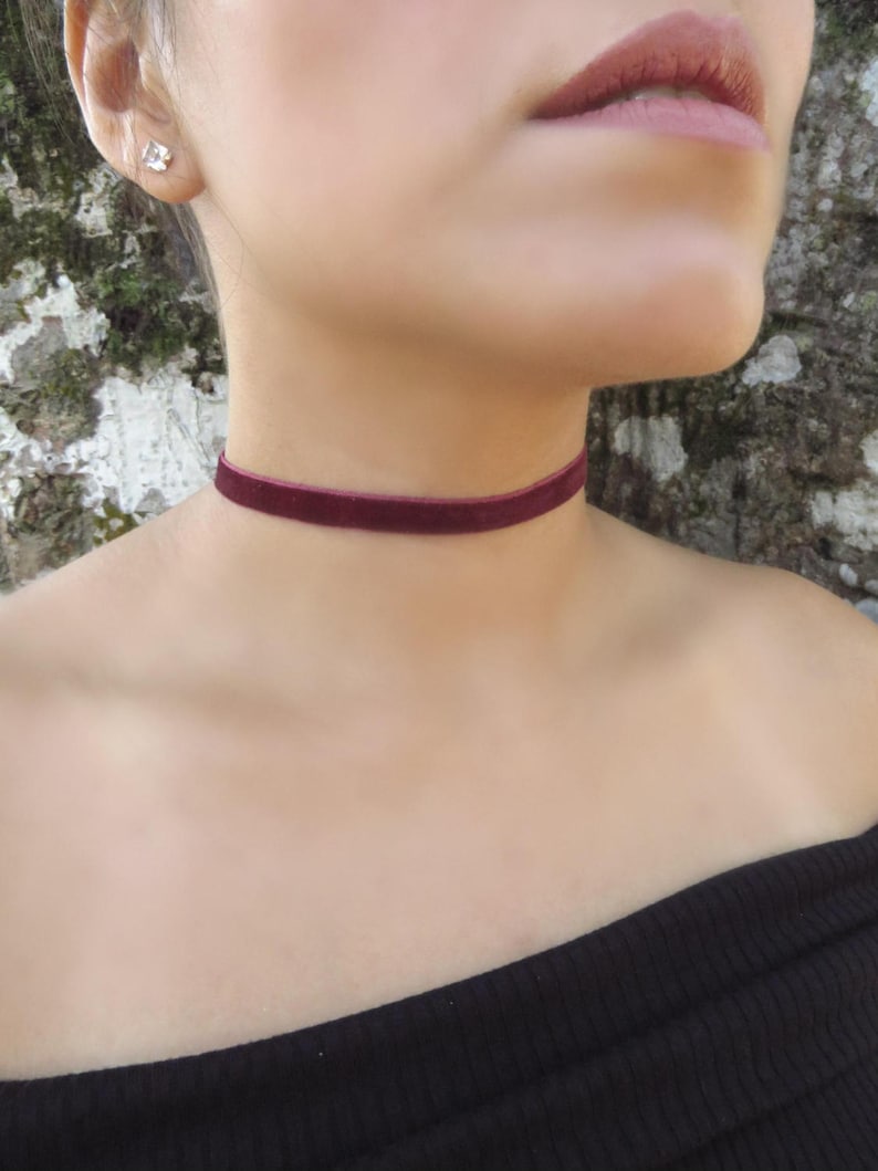Thin Velvet Choker, Delicate Velvet Choker, Choker Necklace, Bordeaux ...