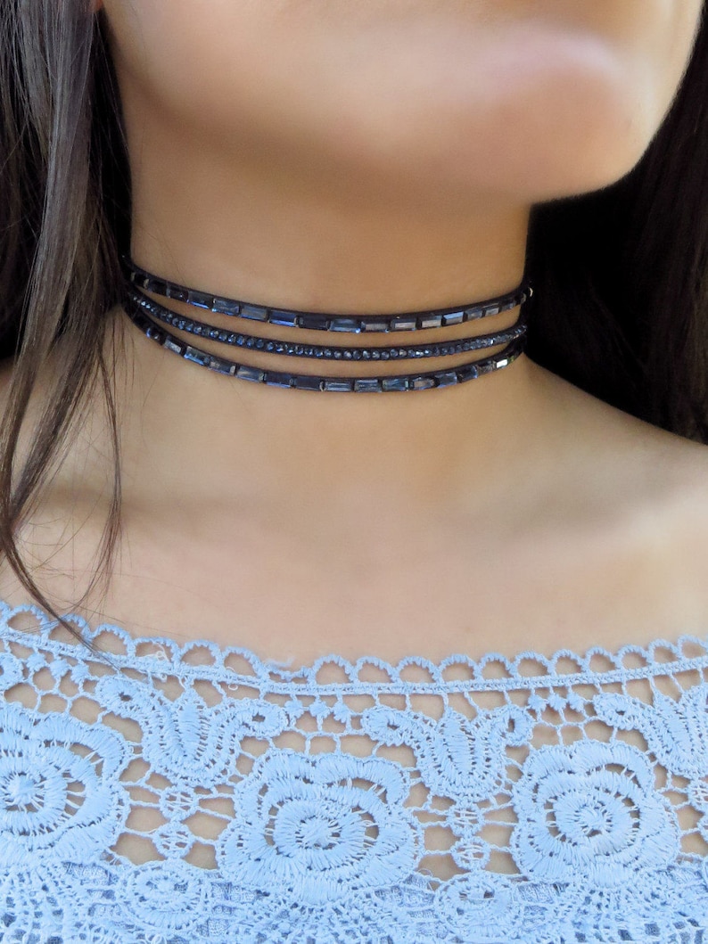 Layered Choker Blue Choker Choker Necklace Suede Leather - Etsy