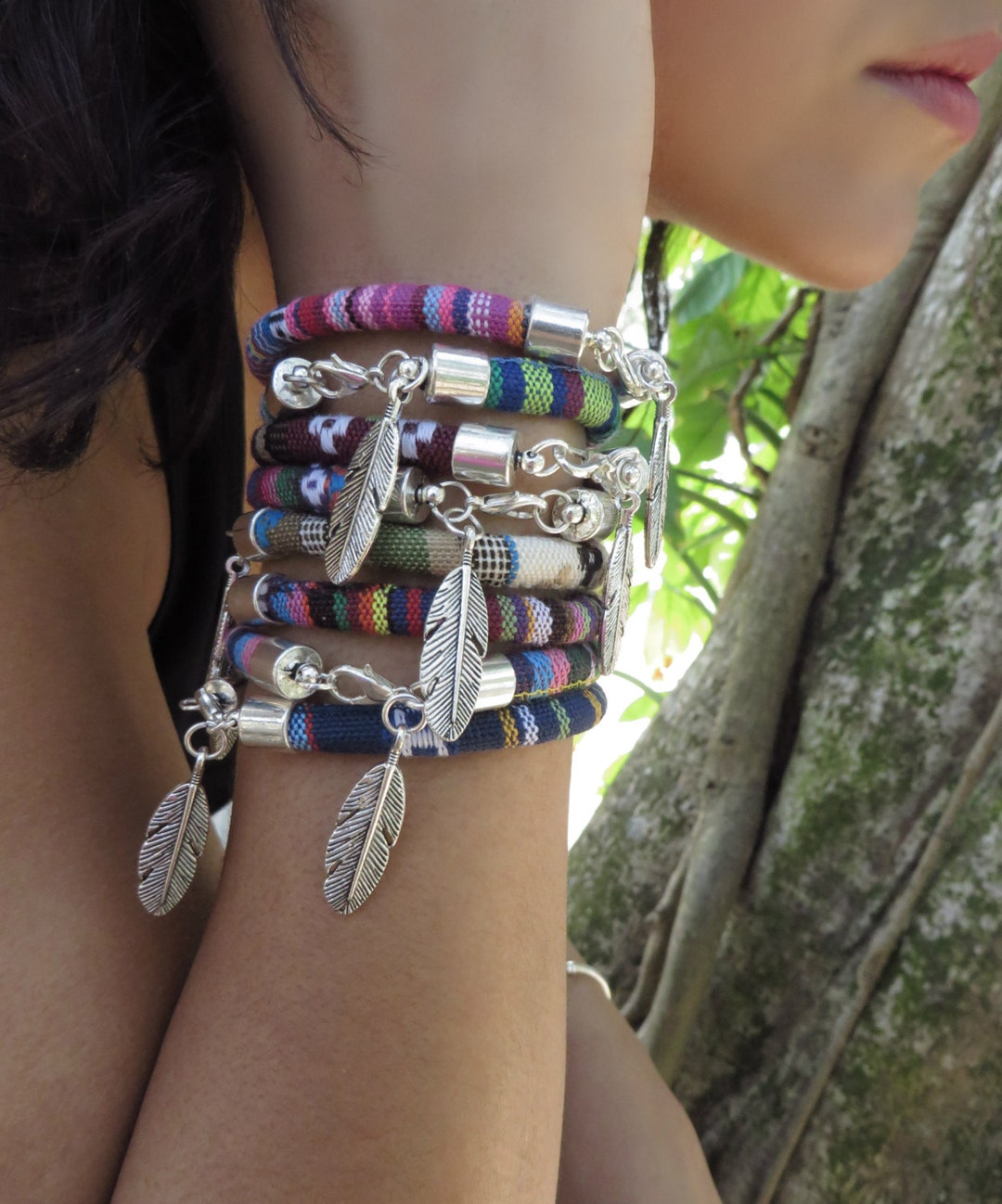Peruvian Cord Bracelet, Boho Feather Bracelet, Native American Style ...