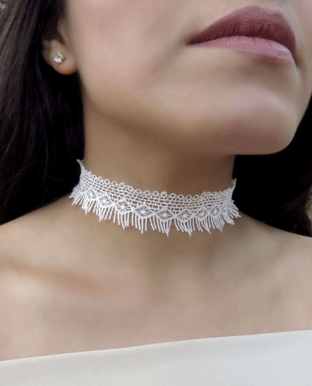 White Lace Choker, Lace Choker Necklace, Patterned Lace Choker, Choker ...
