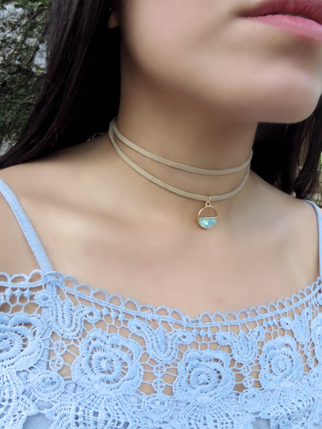 Opal Choker Necklace Double Suede Choker Gold Choker Layers | Etsy