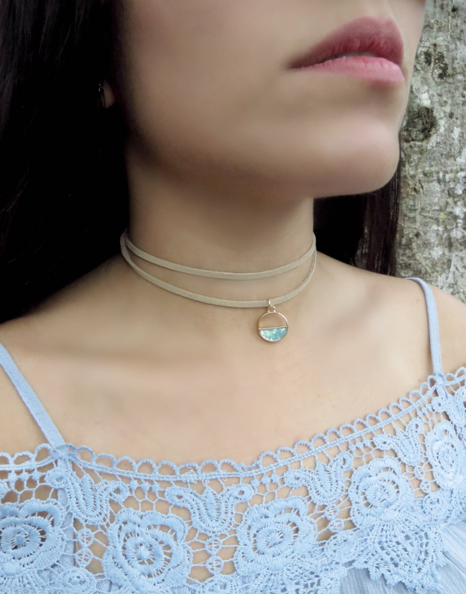 Opal Choker Necklace Double Suede Choker Gold Choker Layers - Etsy