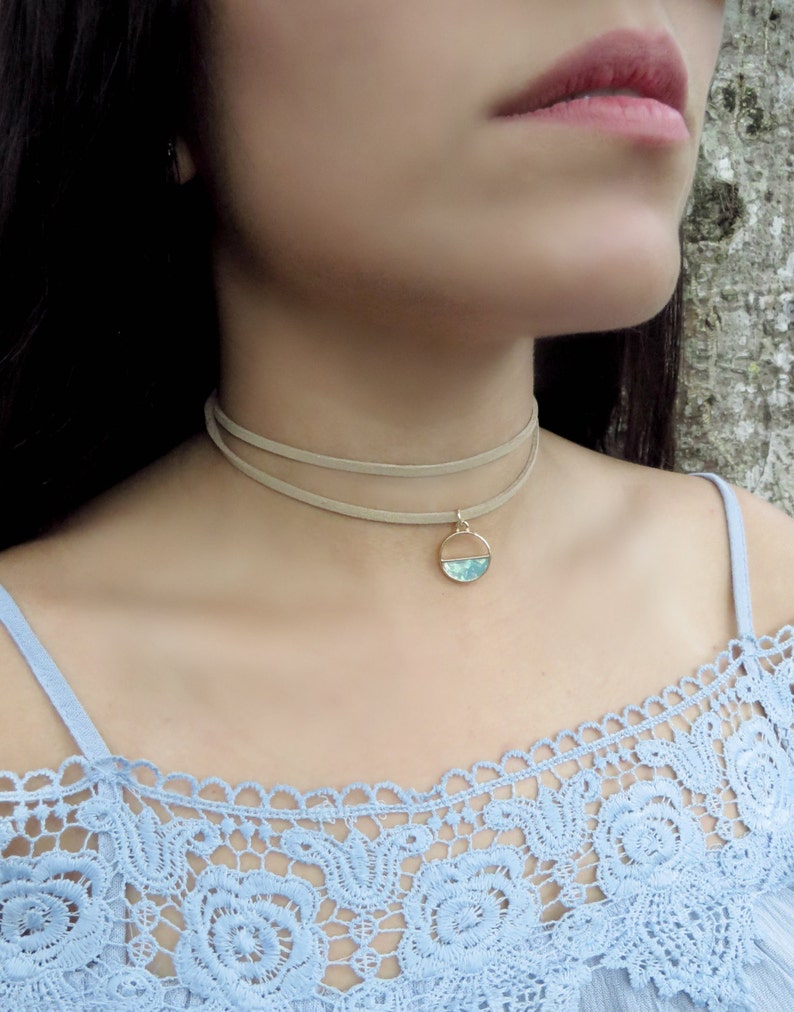 Opal Choker Necklace Double Suede Choker Gold Choker Layers | Etsy