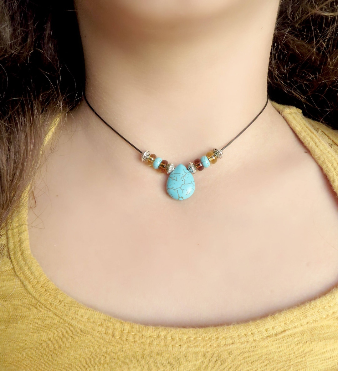 Boho Turquoise Necklace, Turquoise Choker Necklace, Beaded Necklace ...