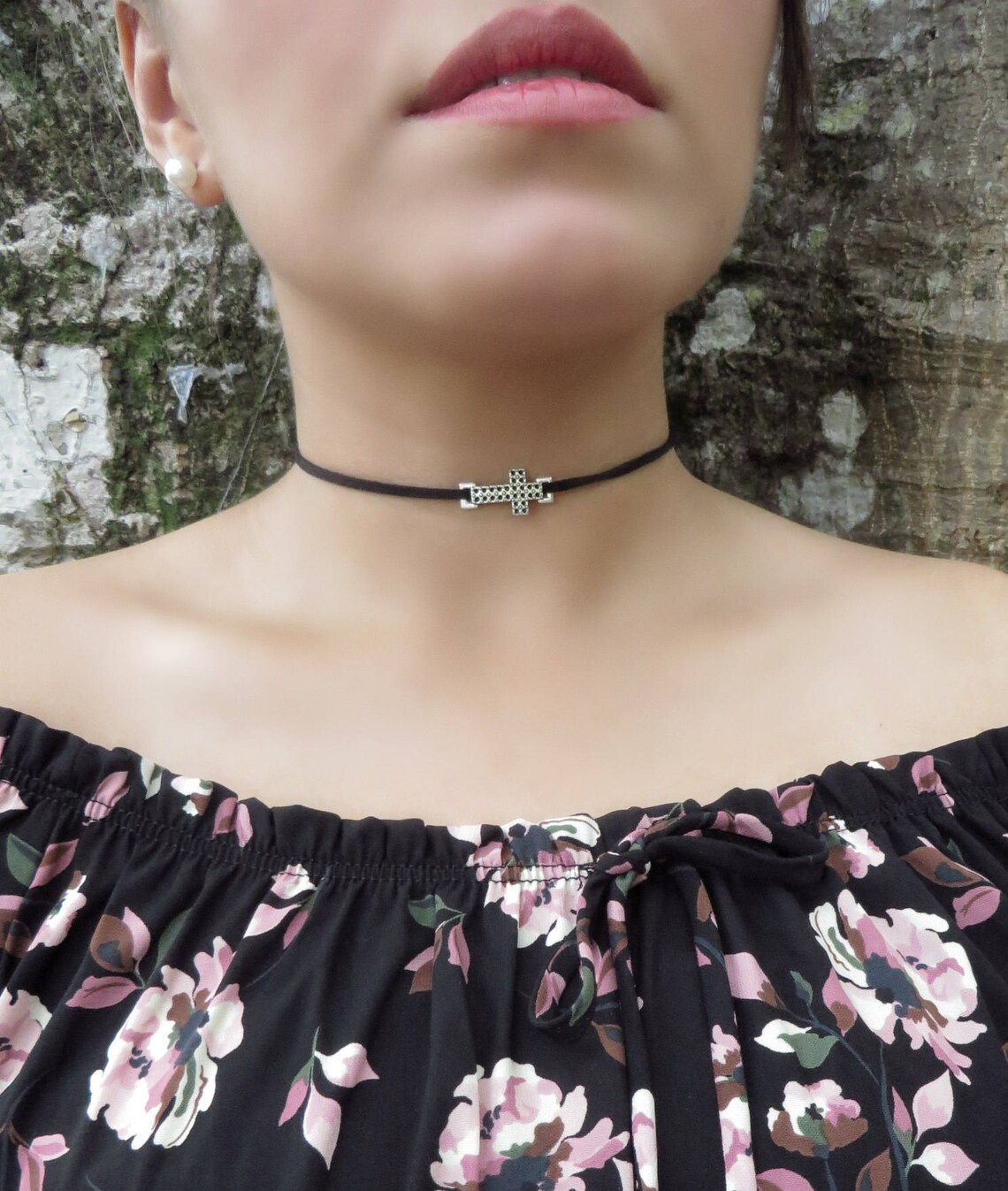 Black Cross Choker Suede Choker Necklace Cross Necklace - Etsy