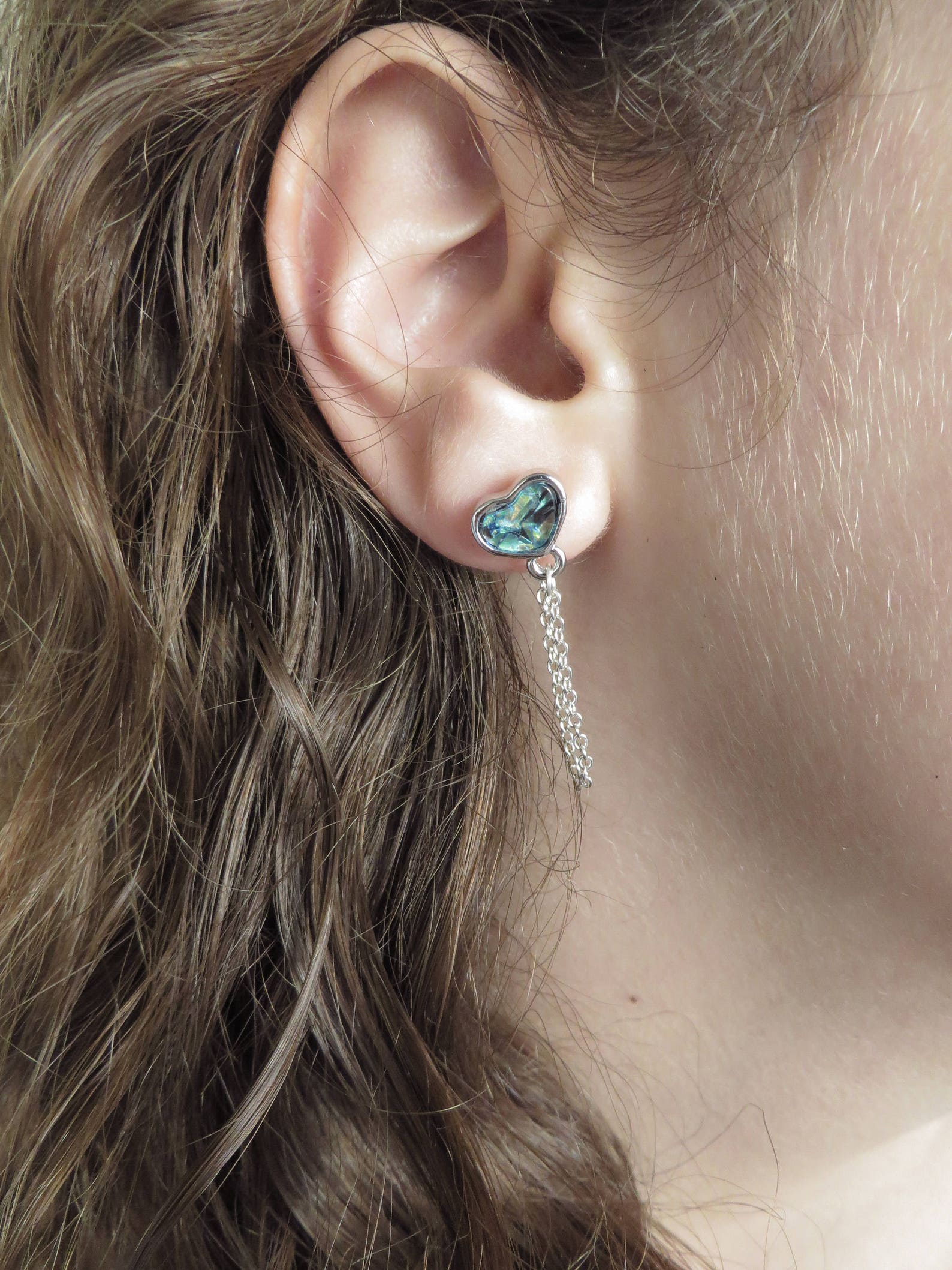 Heart Jacket Earrings Chain Earrings Silver Stud Earrings | Etsy