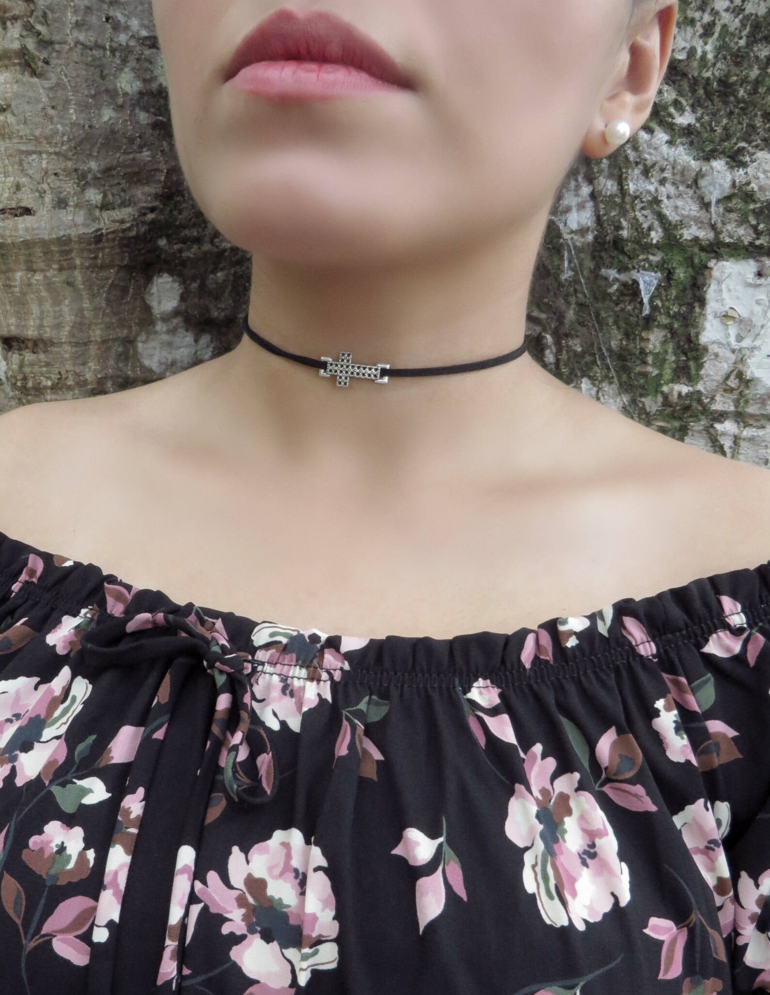 Black Cross Choker Suede Choker Necklace Cross Necklace - Etsy