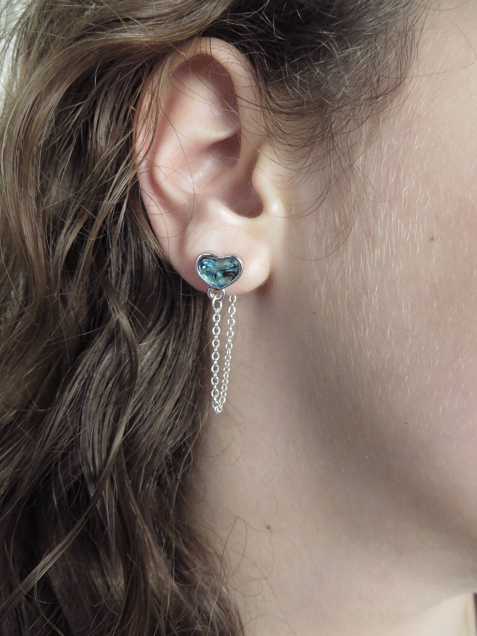 Heart Jacket Earrings Chain Earrings Silver Stud Earrings | Etsy