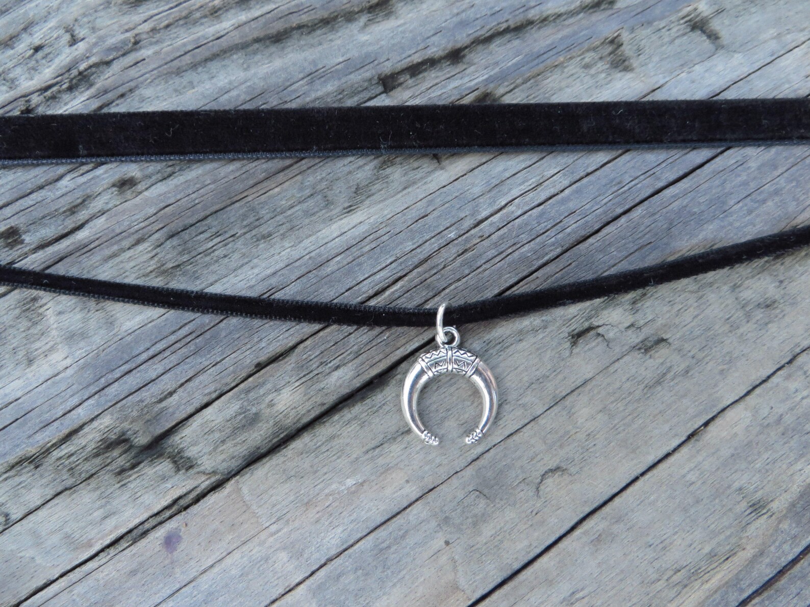 Crescent Moon Choker Necklace, Double Wrap Choker, Black Choker ...