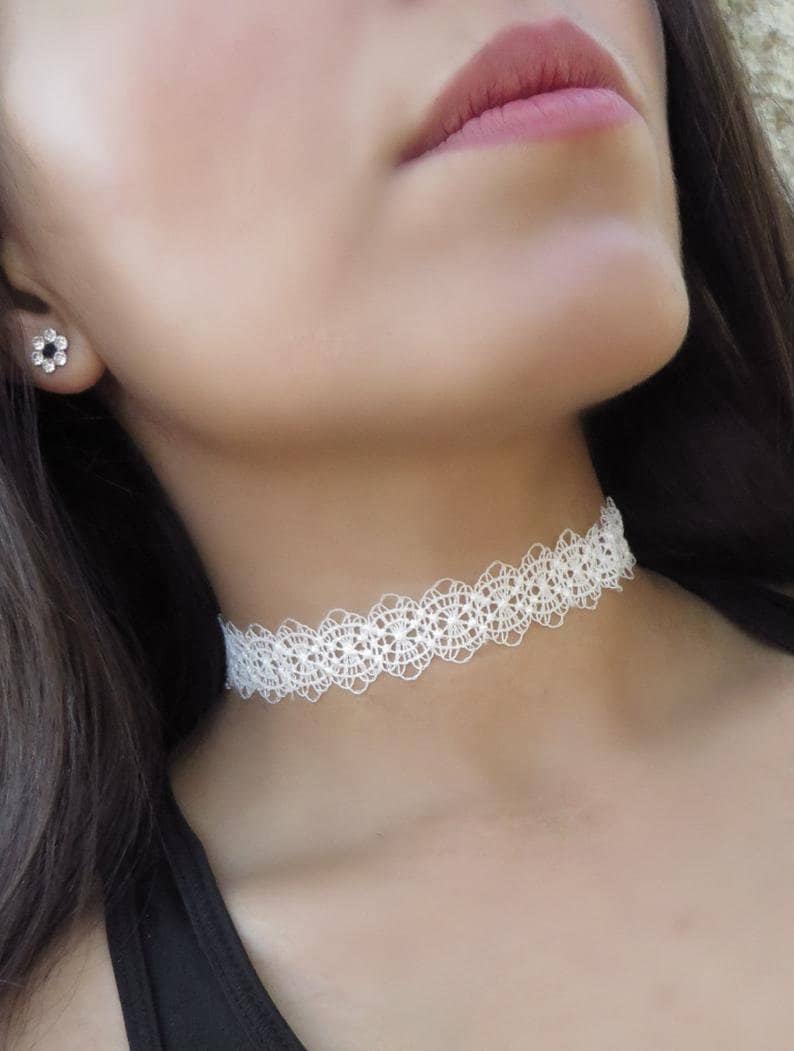 Patterned Lace Choker Vintage Lace Choker Necklace White | Etsy