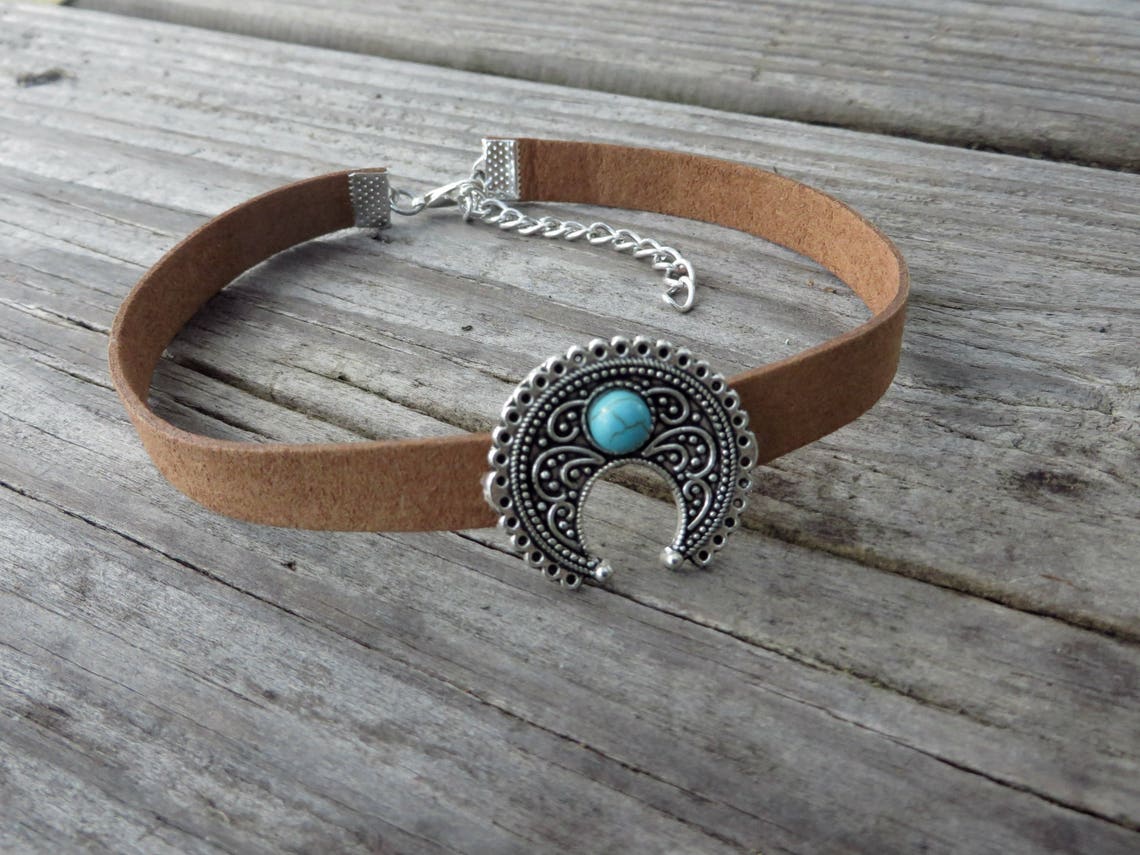 Brown Boho Choker, Choker Necklace, Suede Choker, Half Moon Choker ...