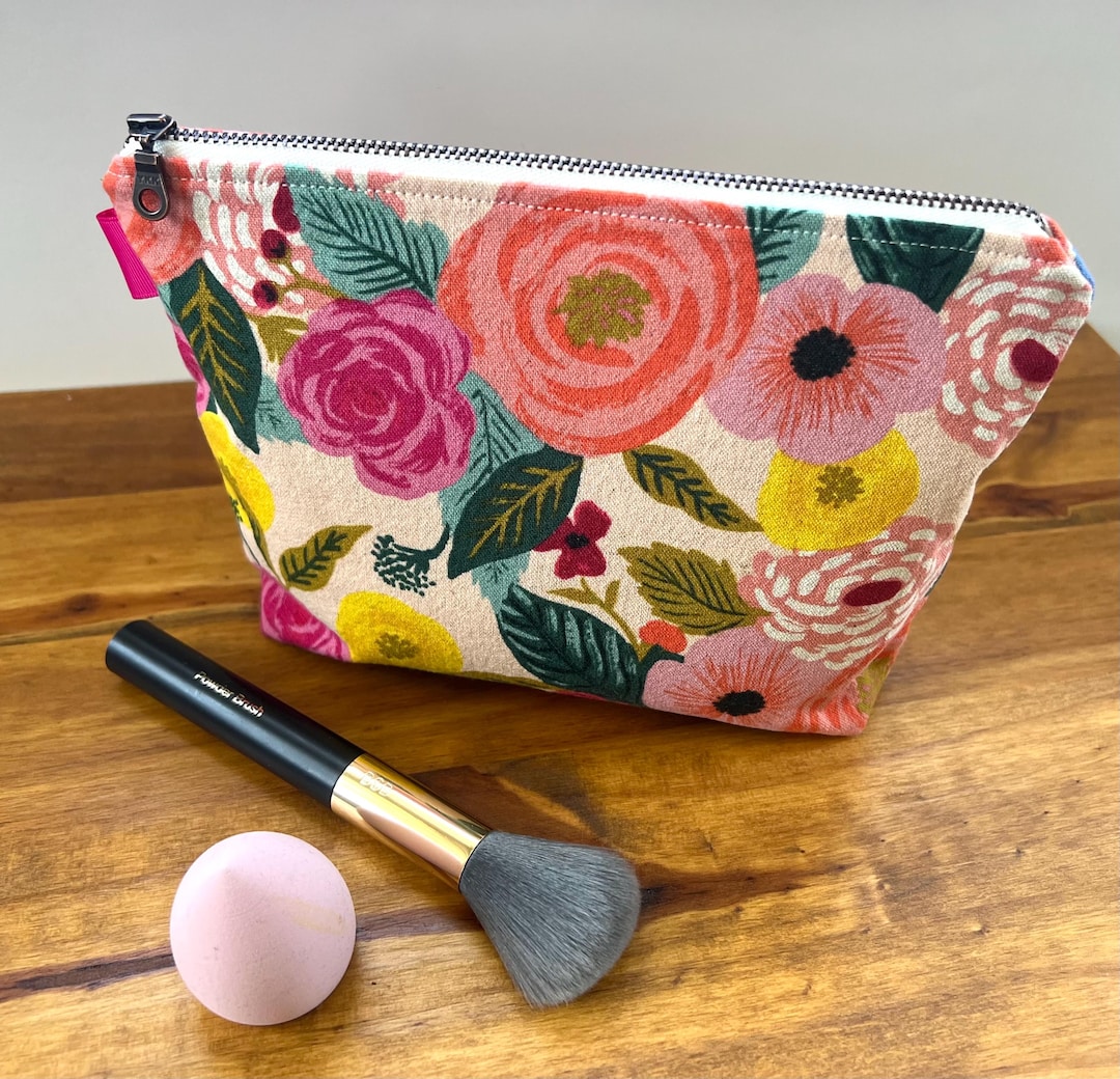 Floral Canvas Makeup Bag: Handmade Travel Cosmetic Bag - Etsy