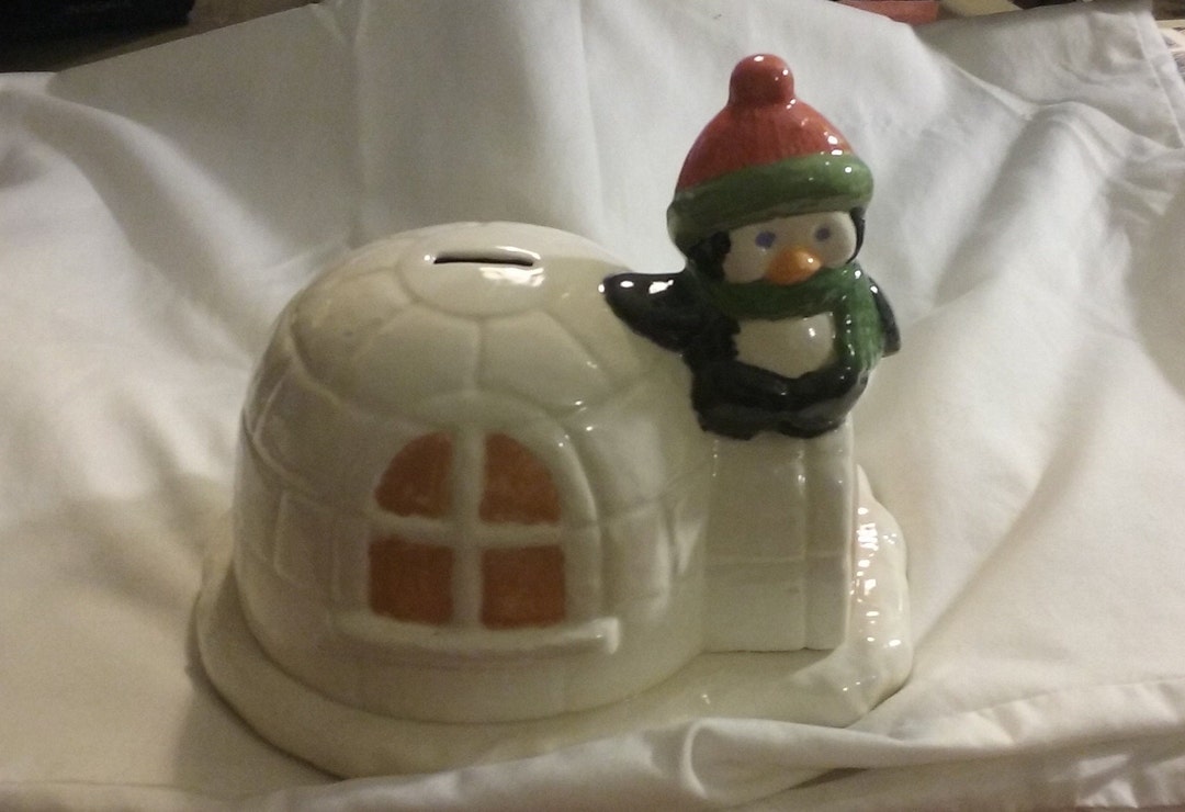 Ceramic Bank - Igloo With Penguin - Etsy